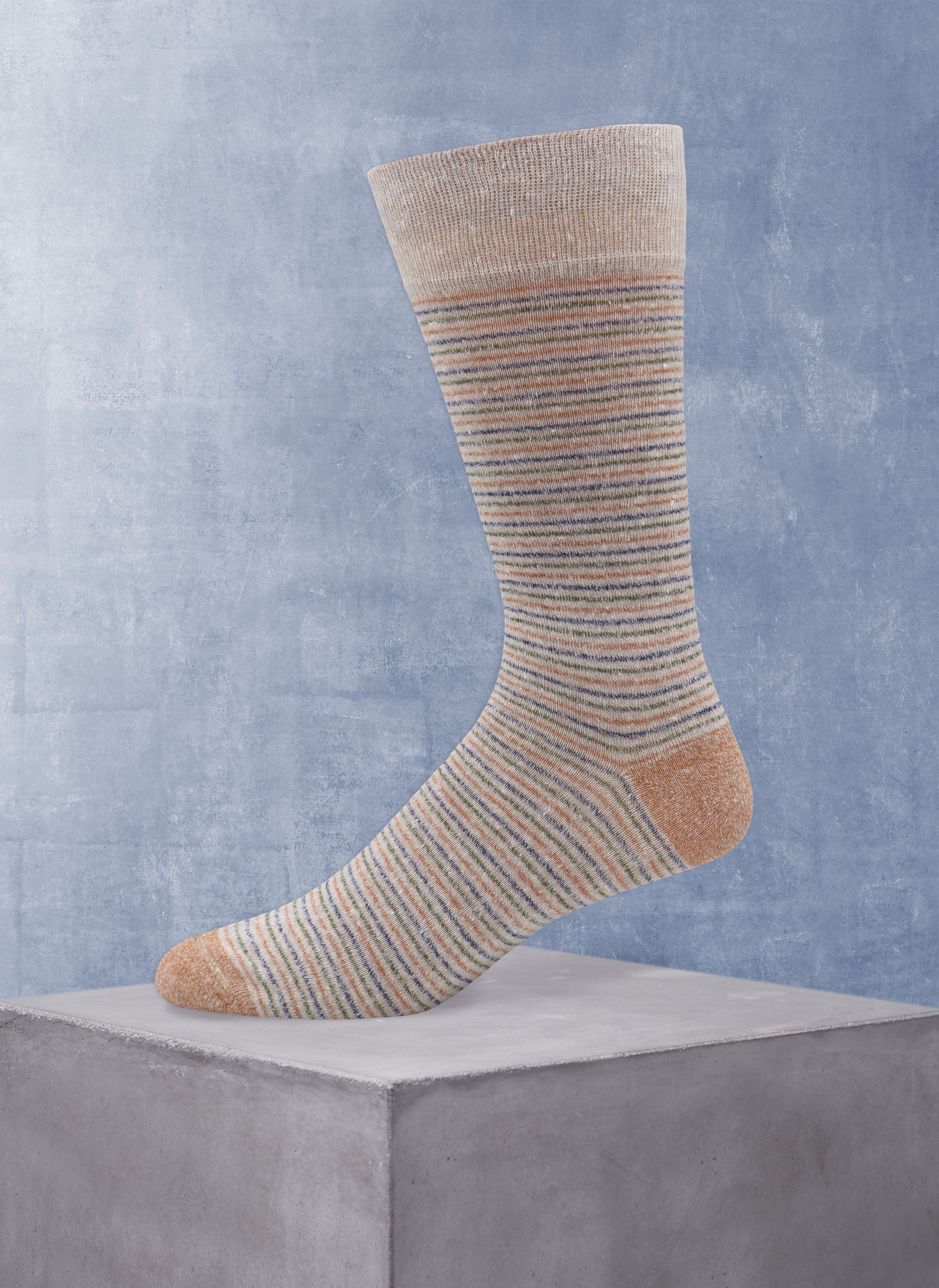 Supple Italian Linen Thin Multi Stripe Sock in Taupe – Lorenzo Uomo