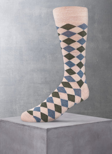 Merino Wool Diamond Sock in Taupe and Olive – Lorenzo Uomo