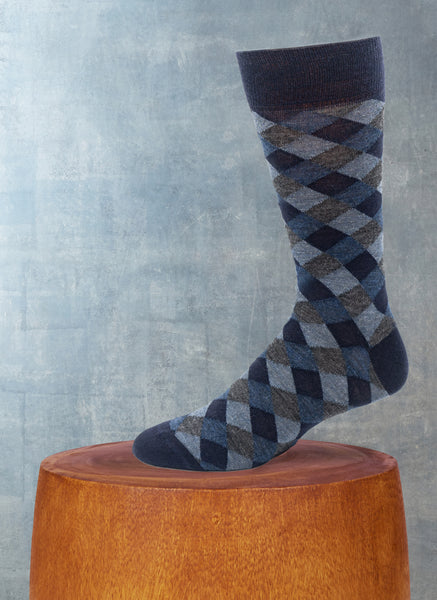 Merino Wool Diamond Sock in Navy – Lorenzo Uomo
