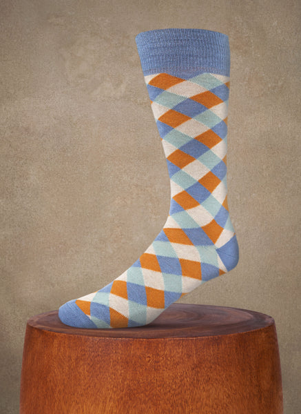 Merino Wool Diamond Sock in Blue and Orange – Lorenzo Uomo