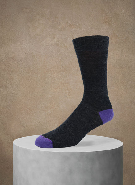Merino Wool Flat Knit Sock in Charcoal and Purple – Lorenzo Uomo