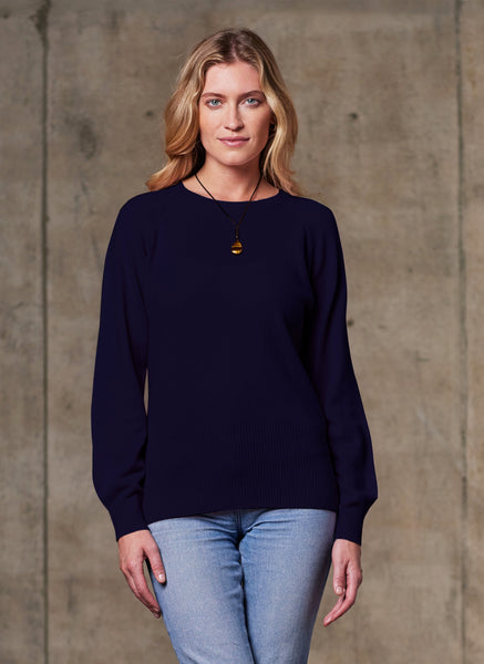 Women's Sofia Crew Neck Cashmere Sweater in Navy – Lorenzo Uomo