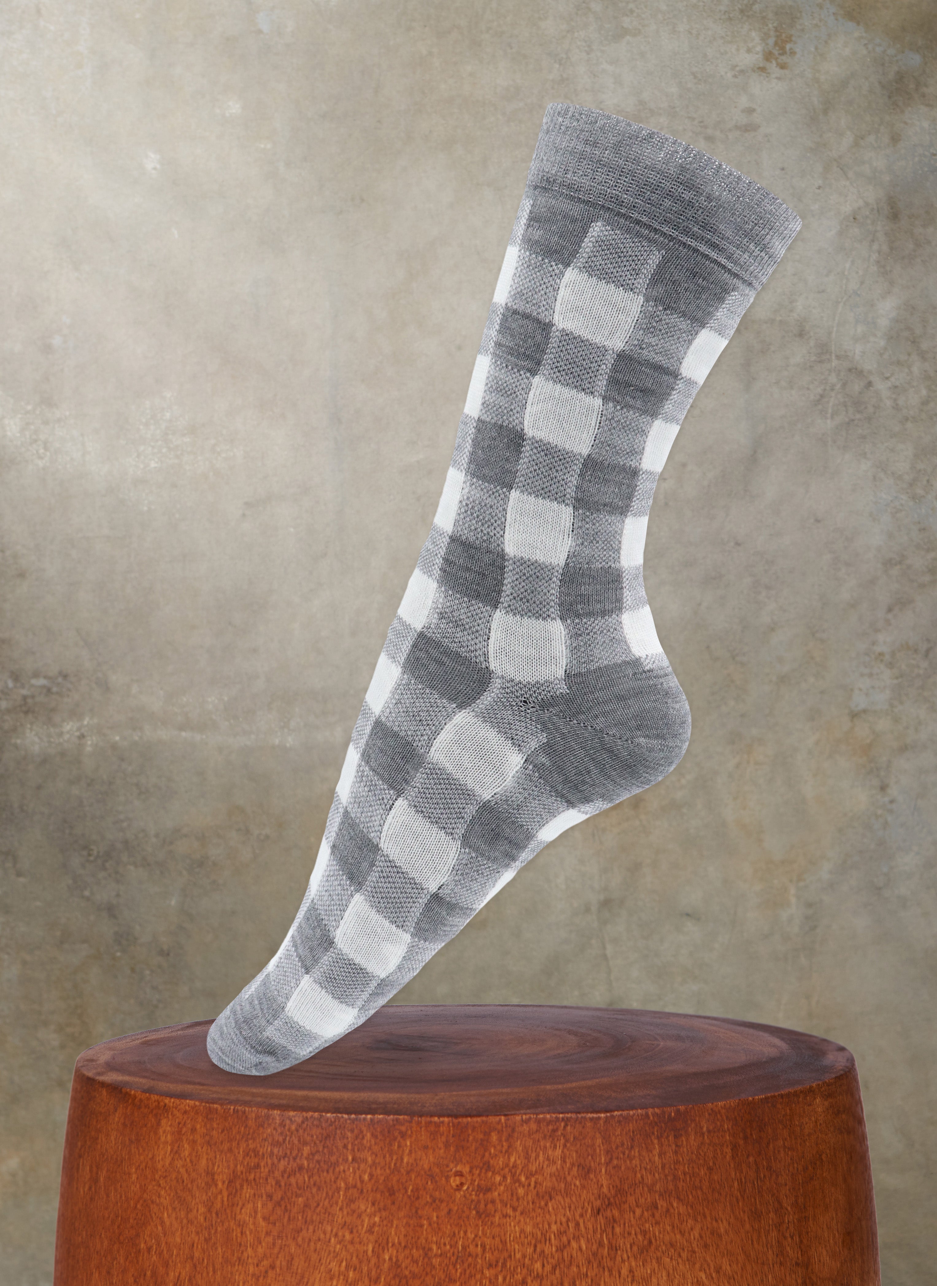 Women's Merino Wool Checker Sock in Light Grey – Lorenzo Uomo