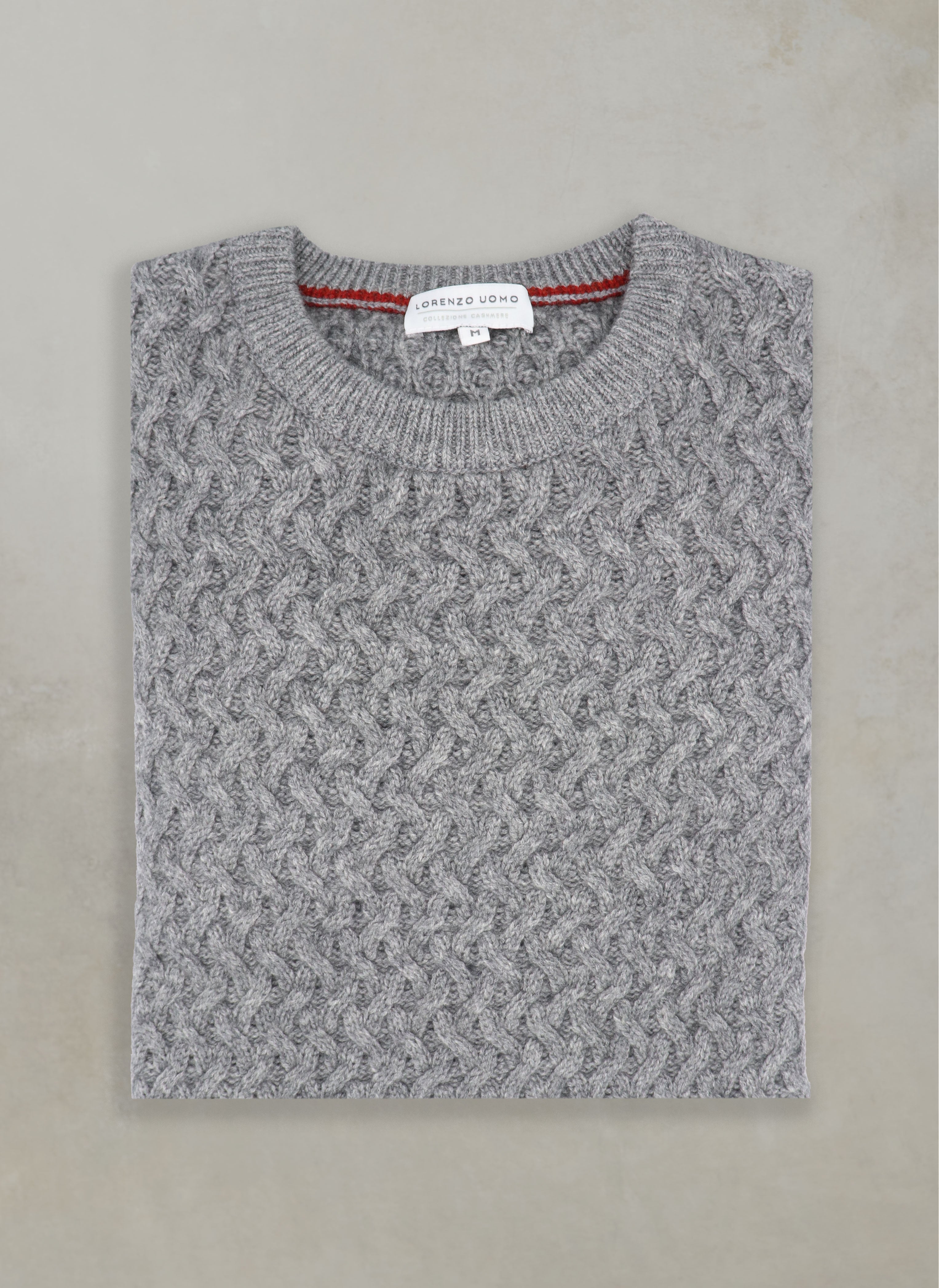 Men's Como Basketweave Cashmere Crew Neck Sweater in Light Grey ...