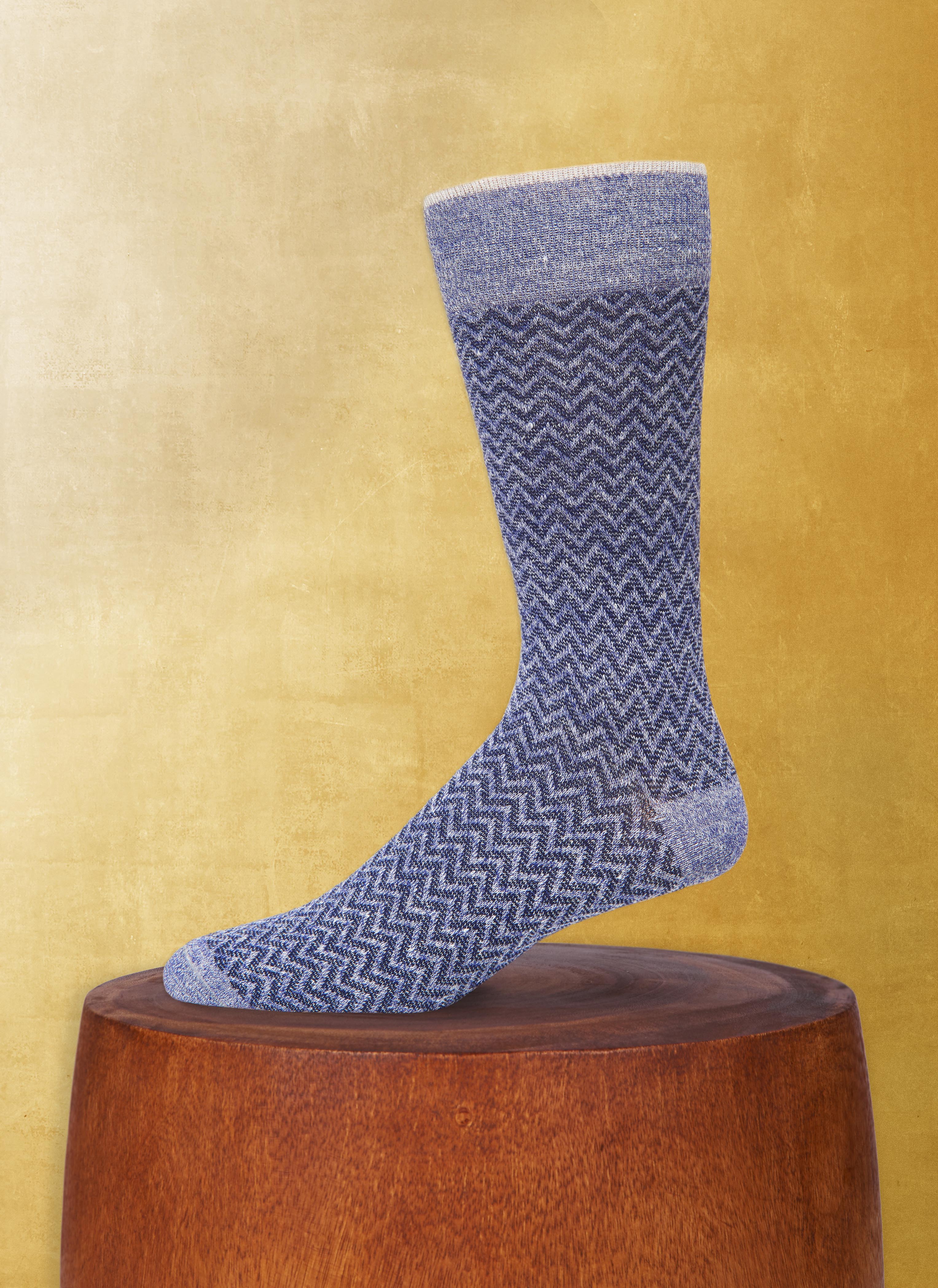 Supple Italian Linen ZigZag Sock in Denim – Lorenzo Uomo