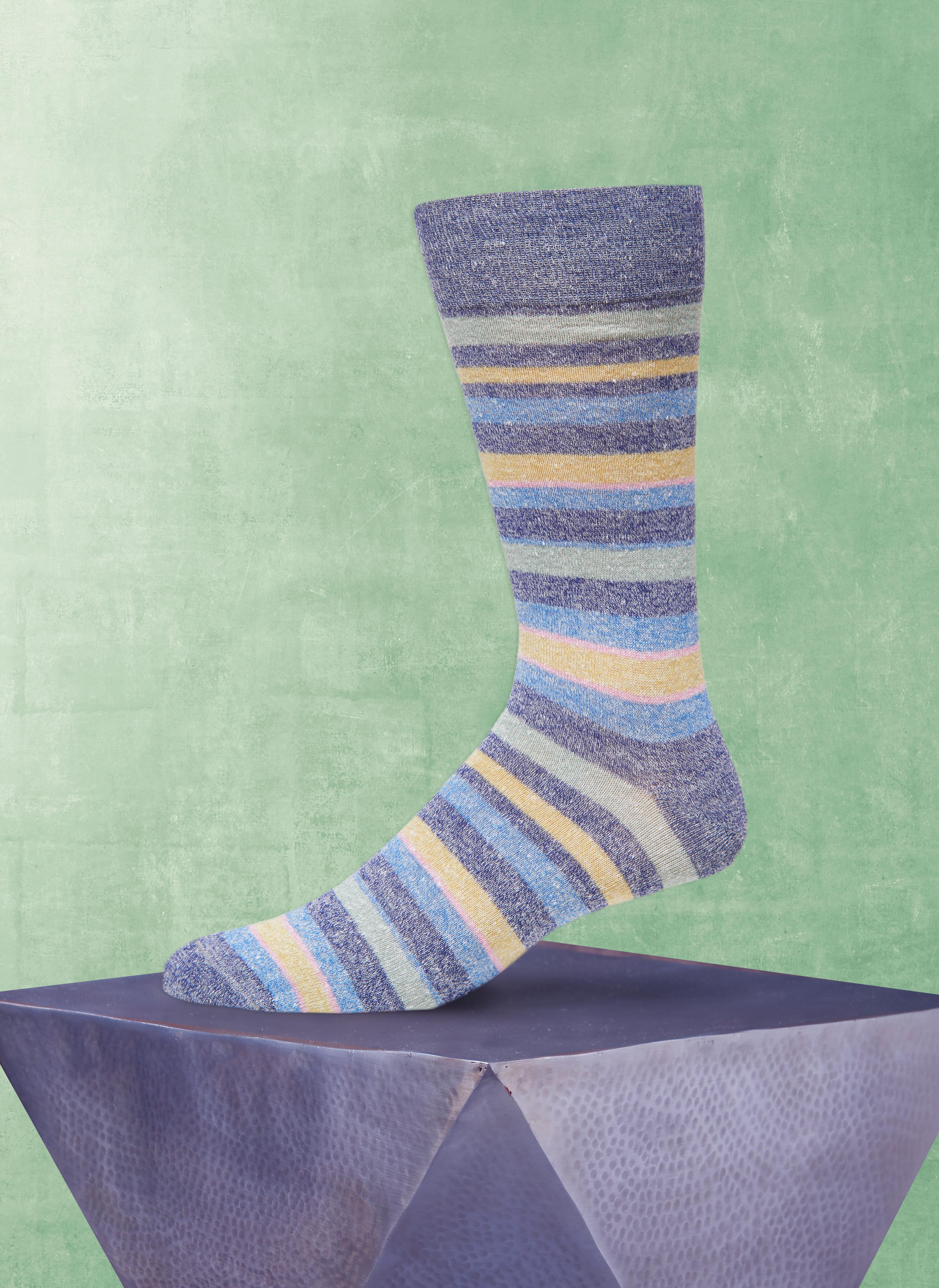 Supple Italian Linen Multi Stripe Sock in Denim – Lorenzo Uomo