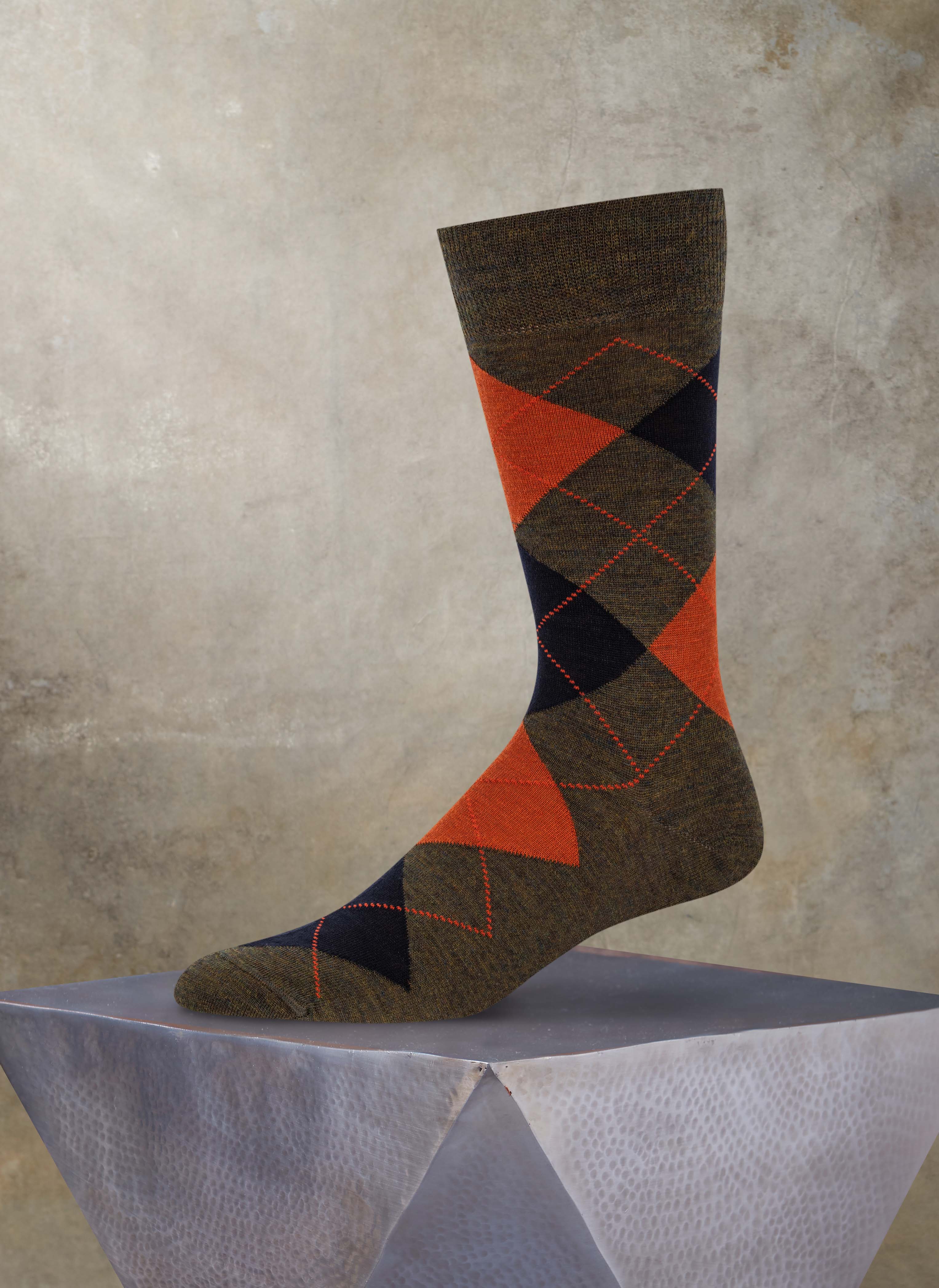 Merino Wool Argyle Sock in Navy and Rust – Lorenzo Uomo