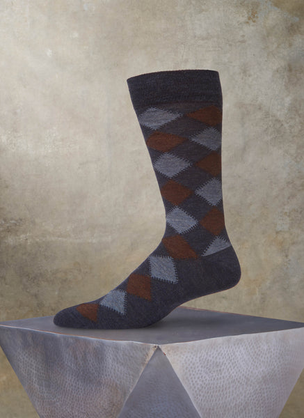 Merino Wool Double Diamond Sock in Navy – Lorenzo Uomo
