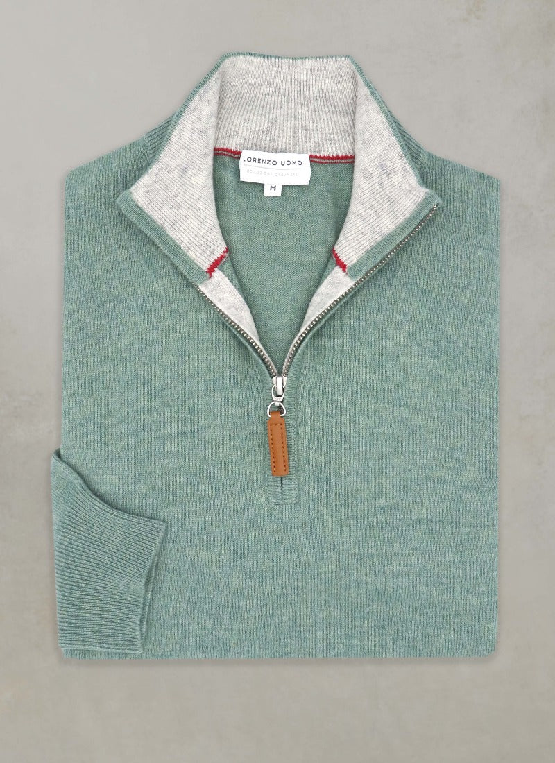 Men's Madison Quarter Zip Cashmere Sweater in Seafoam – Lorenzo Uomo